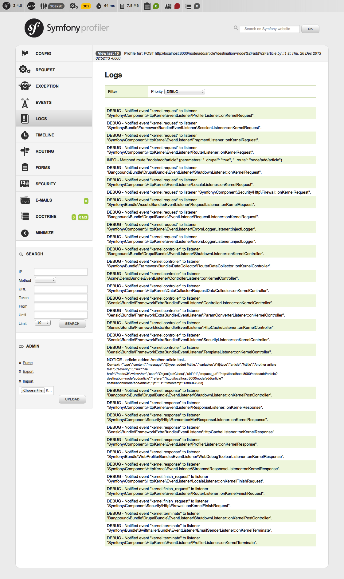 Web Profiler screenshots